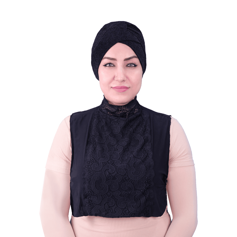 Black Lace Bib Style Neck Cover for Women - LINDA HIJAB