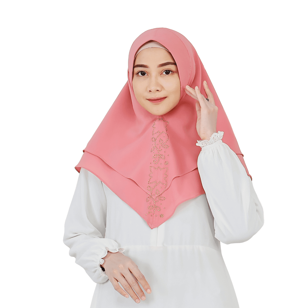 Charming Coral Pink Layered Hijab for Girls - LINDA HIJAB